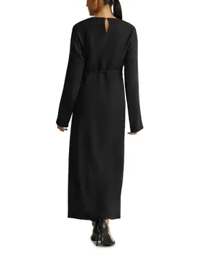 St. John Long Sleeve Maxi Dress With Tie Waist