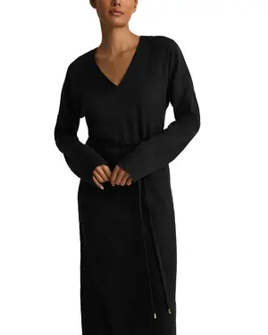 St. John Long Sleeve Maxi Dress With Tie Waist