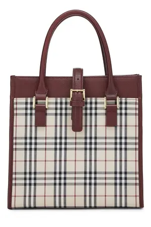 Burberry House Check Jacquard Buckle Handbag - Burgundy