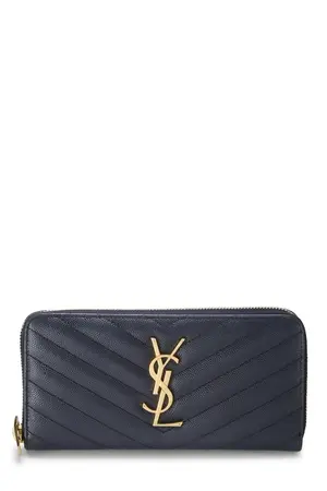 Saint Laurent Grainy Zip Around Wallet - Navy