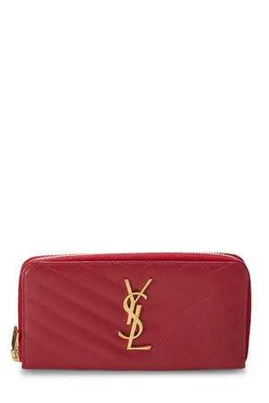 Saint Laurent Grainy Zip Around Wallet - Red