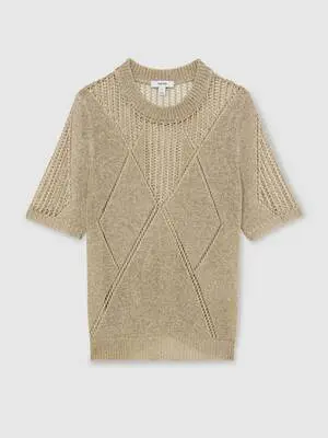 REISS Tamsin Metallic Argyle Open-knit Top - Gold