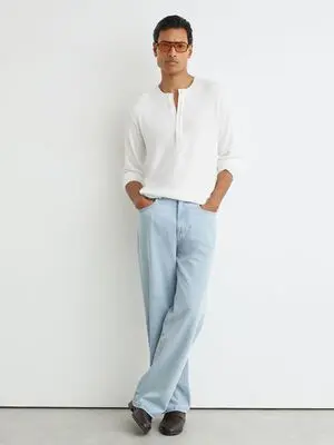 REISS Francisco Ribbed Long-sleeve Henley T-shirt