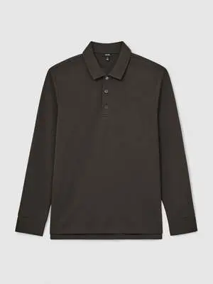 REISS Alba Textured Long-sleeve Polo Shirt - Brown