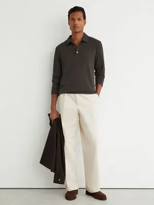 REISS Alba Textured Long-sleeve Polo Shirt - Brown