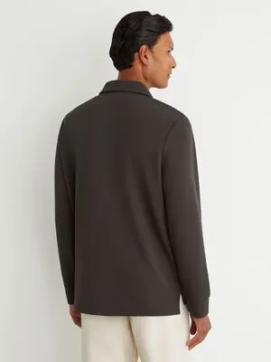 REISS Alba Textured Long-sleeve Polo Shirt - Brown