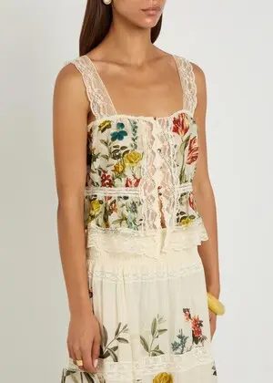 Alice + Olivia Annabeth Floral-print Cotton-blend Top