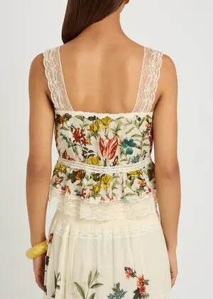 Alice + Olivia Annabeth Floral-print Cotton-blend Top