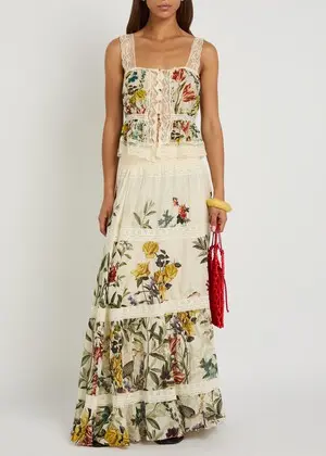 Alice + Olivia Annabeth Floral-print Cotton-blend Top