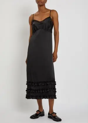 Simone Rocha Ruffled Lace-trim Satin Midi Slip Dress