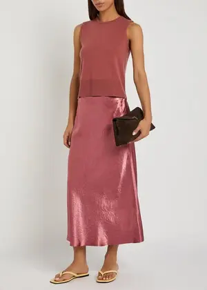 Vince Crinkled Satin Midi Skirt