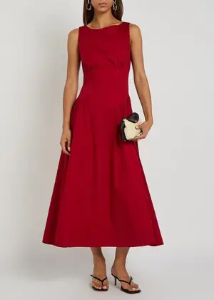 Staud Gwen Stretch-cotton Poplin Midi Dress