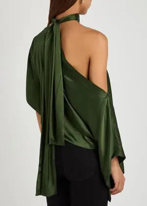 Alice + Olivia Rita Draped Asymmetric Satin Top