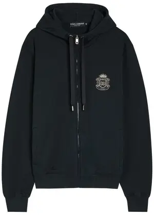 Dolce & Gabbana Hooded Logo-embroidered Cotton Sweatshirt - Navy