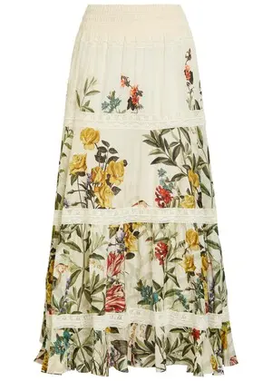 Alice + Olivia Stevie Floral Cotton Maxi Skirt - White