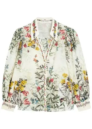 Alice + Olivia Charis Floral-print Cotton-blend Blouse