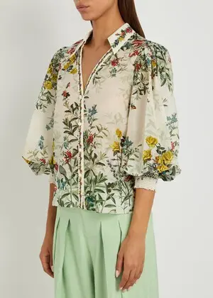 Alice + Olivia Charis Floral-print Cotton-blend Blouse