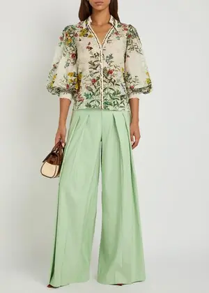 Alice + Olivia Charis Floral-print Cotton-blend Blouse