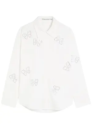Alice + Olivia Finely Embellished Cut-out Woven Shirt