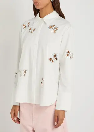 Alice + Olivia Finely Embellished Cut-out Woven Shirt