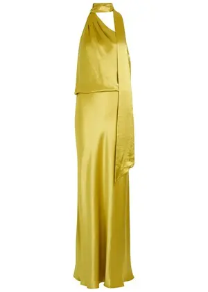 Staud Estelle Scarf-effect Satin Maxi Dress - Yellow