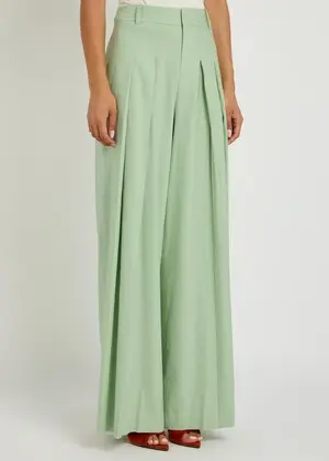 Alice + Olivia Blaire Pleated Wide-leg Linen-blend Trousers