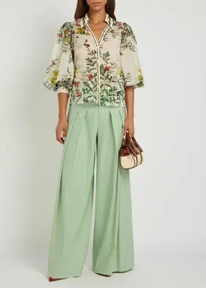 Alice + Olivia Blaire Pleated Wide-leg Linen-blend Trousers