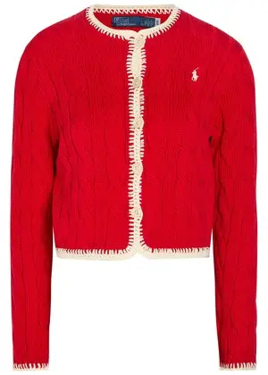 Polo Ralph Lauren Logo-embroidery Cable-knit Stretch-cotton Cardigan - Red