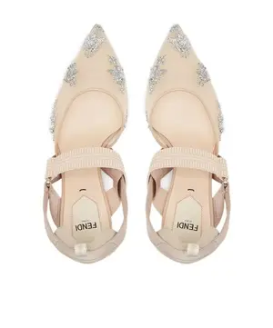 Fendi Colibrì Embellished Mesh Slingback Pumps - Pink