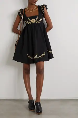Red Valentino Square Neck Embroidered Midi Dress
