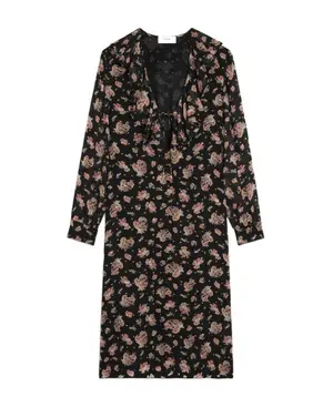 Celine Jabot Dress In Silk Georgette - Black