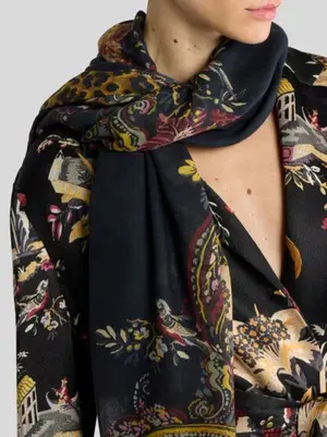 Etro Modal And Cashmere Scarf With Animal And Paisley Print