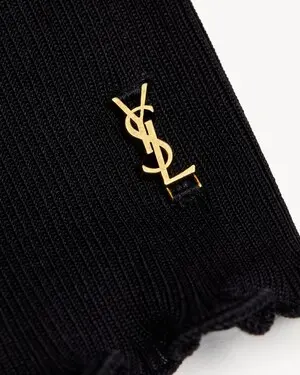 Saint Laurent Cassandre V-neck Top In Ribbed Silk