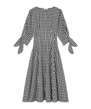 Celine Gingham Check Cotton Midi Dress - Black/ivory