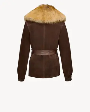 Saint Laurent Belted Jacket In Suede And Shearling