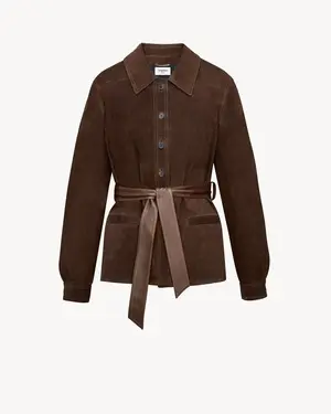 Saint Laurent Belted Jacket In Suede And Shearling