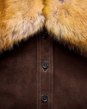 Saint Laurent Belted Jacket In Suede And Shearling