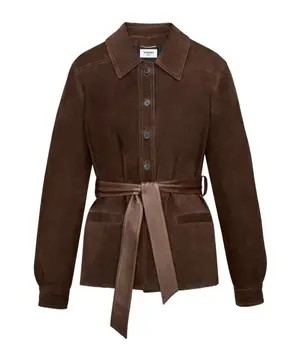 Saint Laurent Belted Suede Jacket With Removable Fur Collar - Black