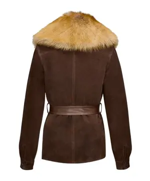 Saint Laurent Belted Suede Jacket With Removable Fur Collar - Black