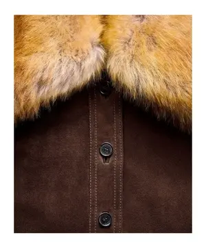 Saint Laurent Belted Suede Jacket With Removable Fur Collar - Black