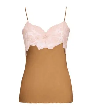 Saint Laurent Laced Camisole In Silk Satin - Brown