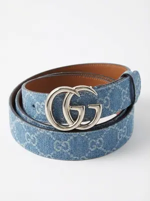 Gucci Gg Marmont Thin Belt - Blue/white