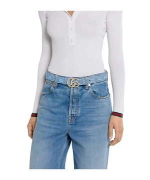 Gucci Gg Marmont Monogrammed Denim Belt - Blue/white