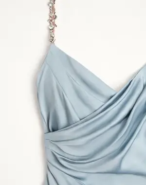Valentino Garavani Long Cady Satin Dress With Embroidered Straps - Blue