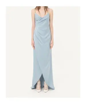 Valentino Garavani Long Cady Satin Dress With Embroidered Straps - Blue