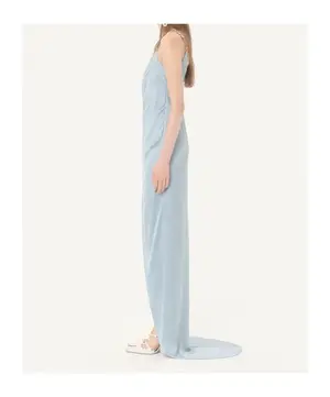 Valentino Garavani Long Cady Satin Dress With Embroidered Straps - Blue