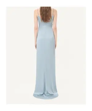 Valentino Garavani Long Cady Satin Dress With Embroidered Straps - Blue