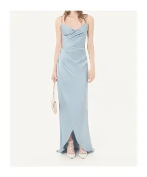 Valentino Garavani Long Cady Satin Dress With Embroidered Straps - Blue