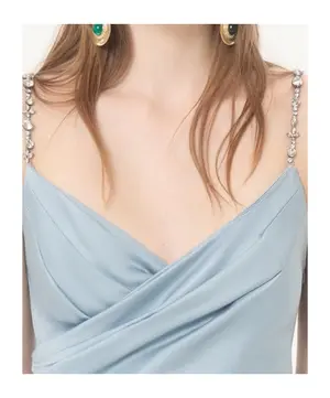 Valentino Garavani Long Cady Satin Dress With Embroidered Straps - Blue