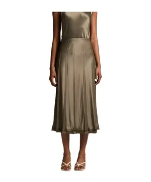 Vince Pleated-design Satin-finish Midi Skirt